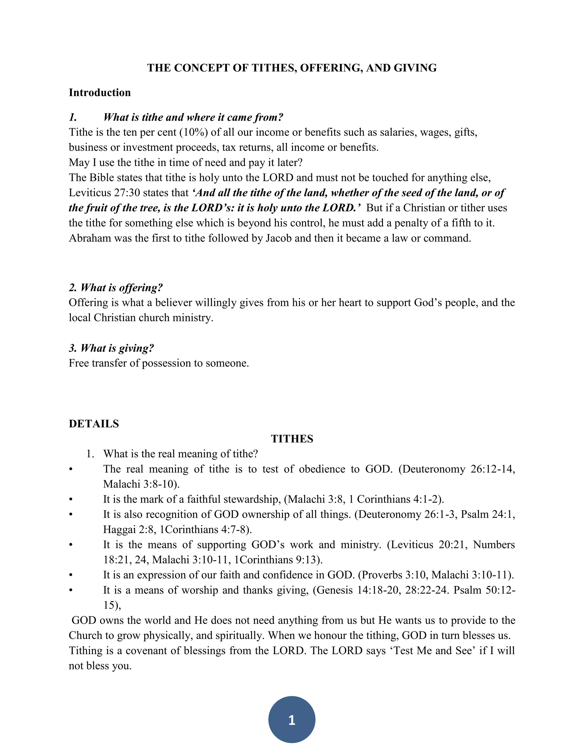 Tithes and offering concept | PDF
