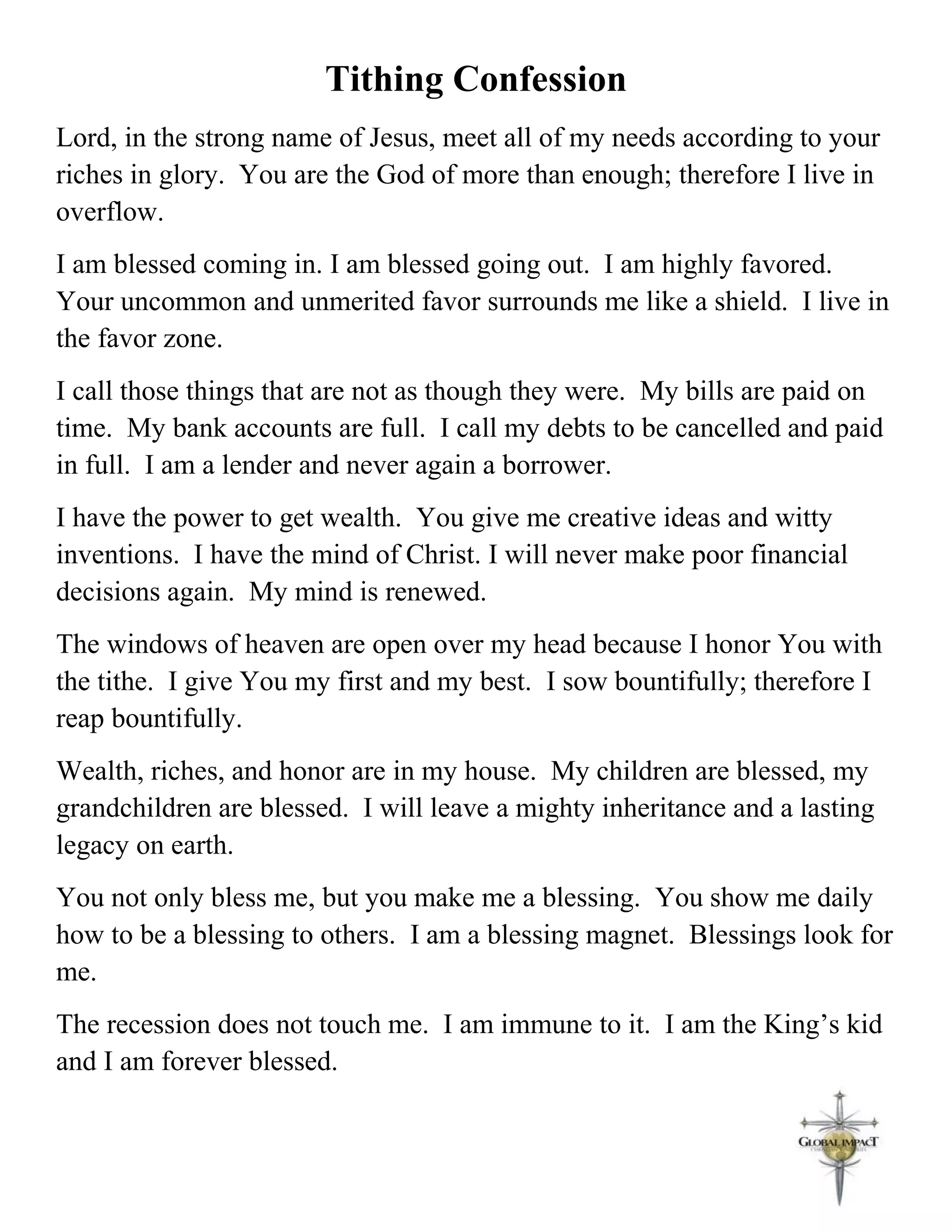 Tithing Confession | DOCX