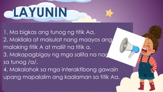 tunog ng titik Aa-mga halimbawa, larawan at worksheet | PPTX