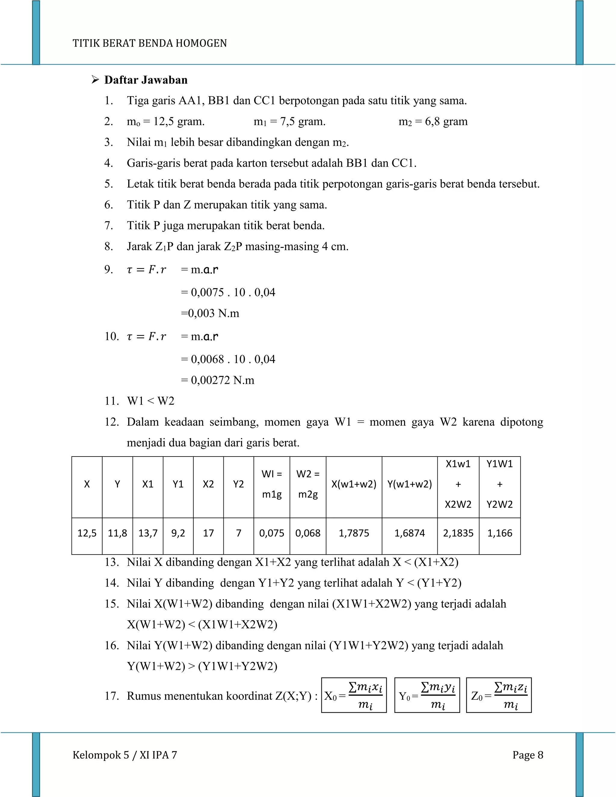 Titik berat benda homogen | DOCX