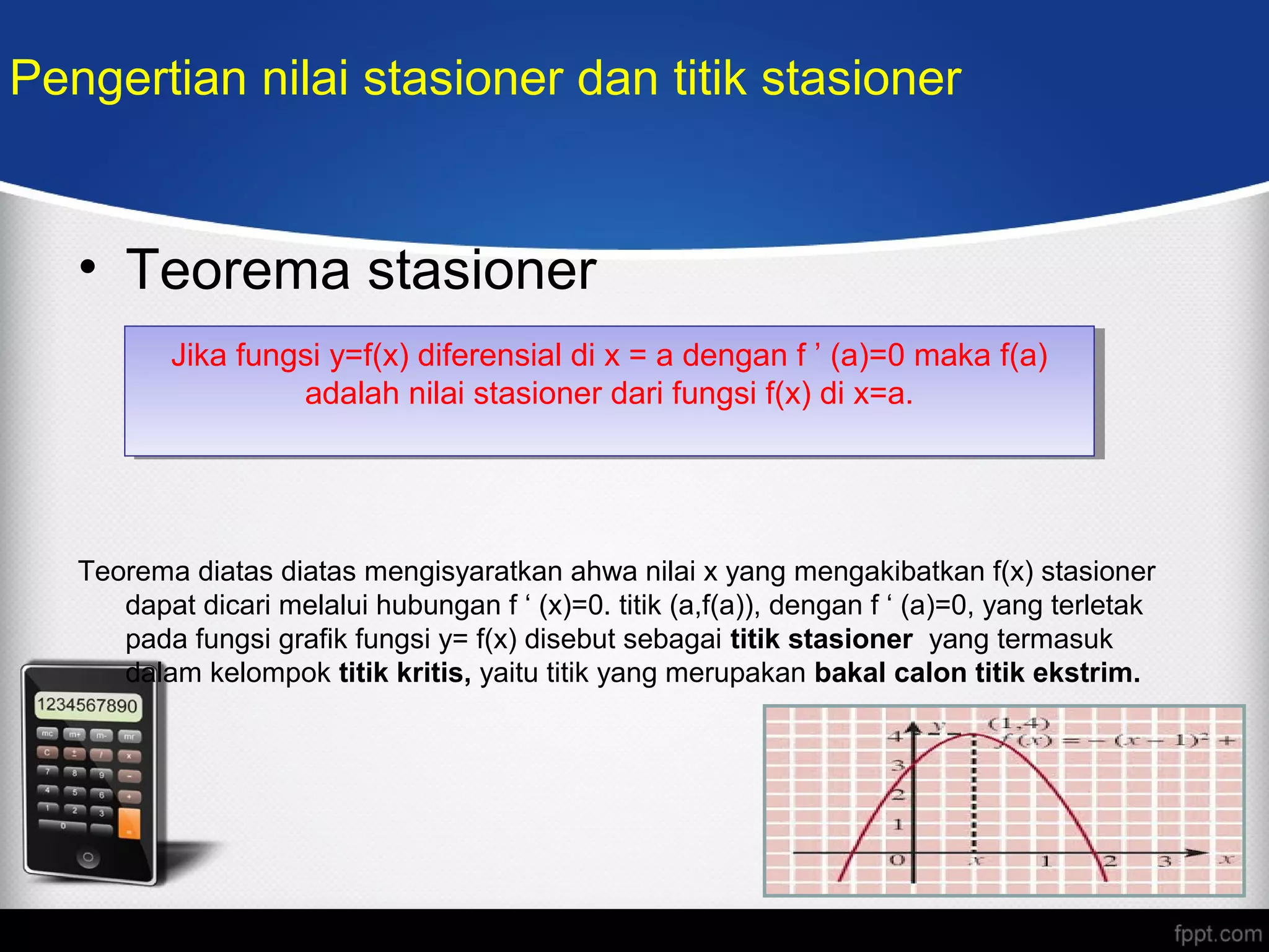Titik stasioner suatu fungsi dan jenis jenis ekstrim | PPT