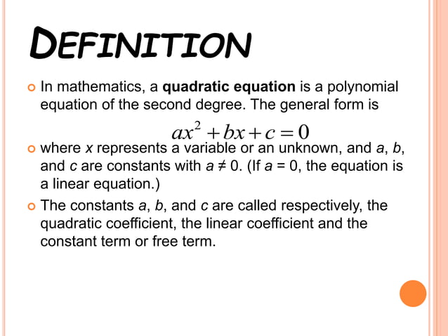 quadratic equation | PPTX | Physics | Science