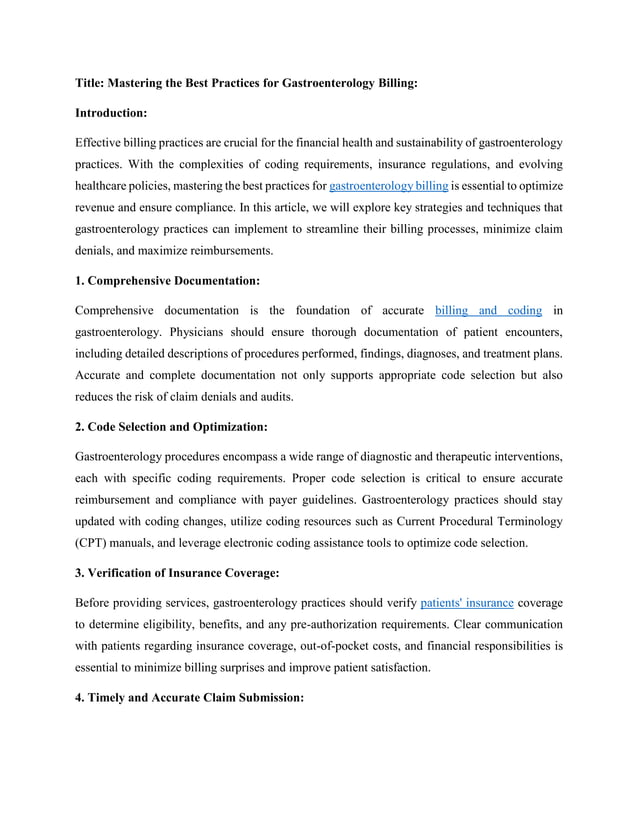 The Best Practices for Gastroenterology Billing | PDF