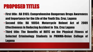 TITLE-DEFENSE Level of awareness in Drugs usage.pptx