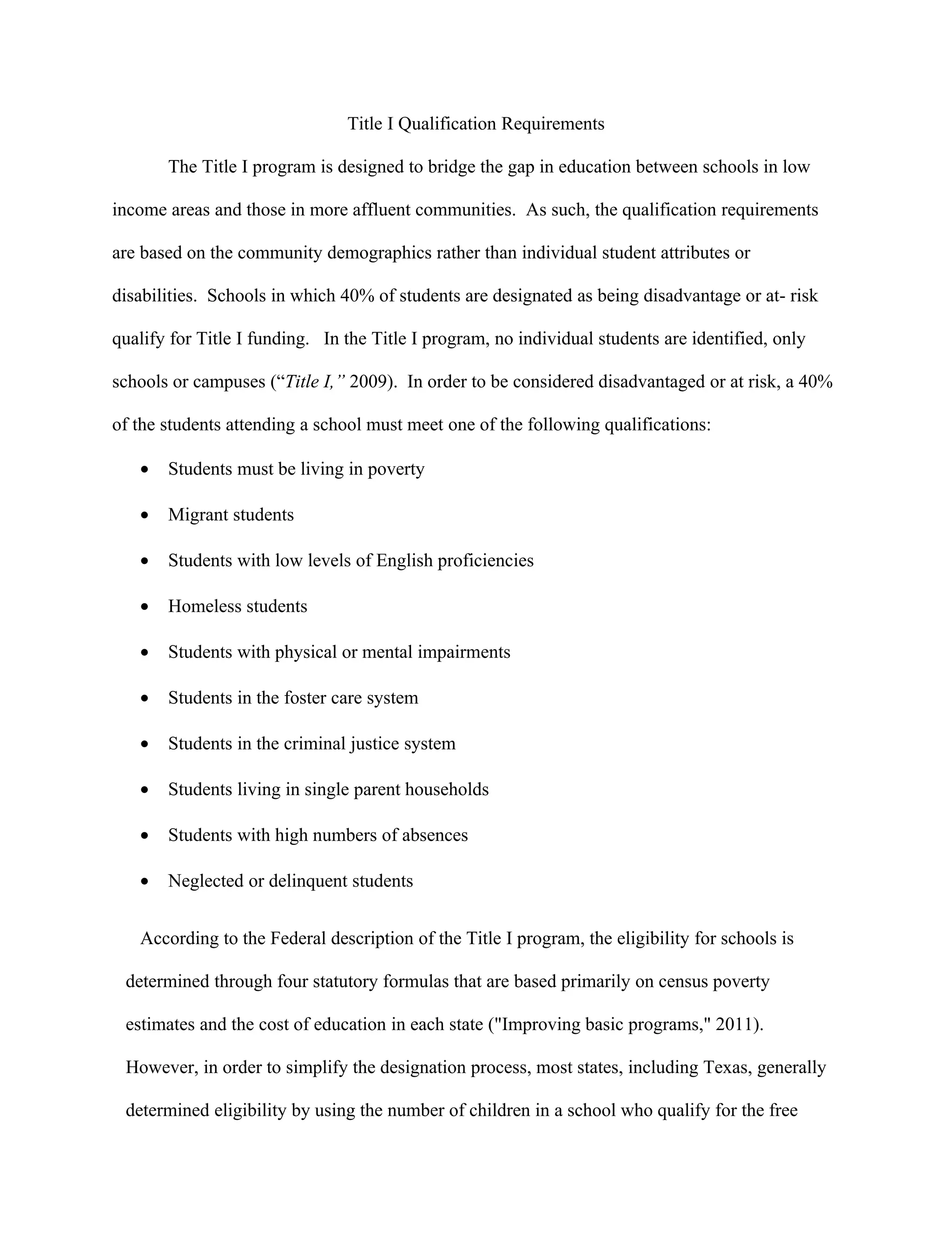 Title 1 qualification requirements | PDF