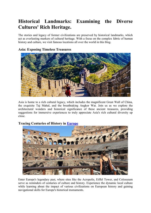 Historical Landmarks: Examining the Diverse Cultures' Rich Heritage. | PDF