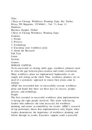 Title 3 Keys to Closing Workforce Planning Gaps. By Tucker, E | DOCX