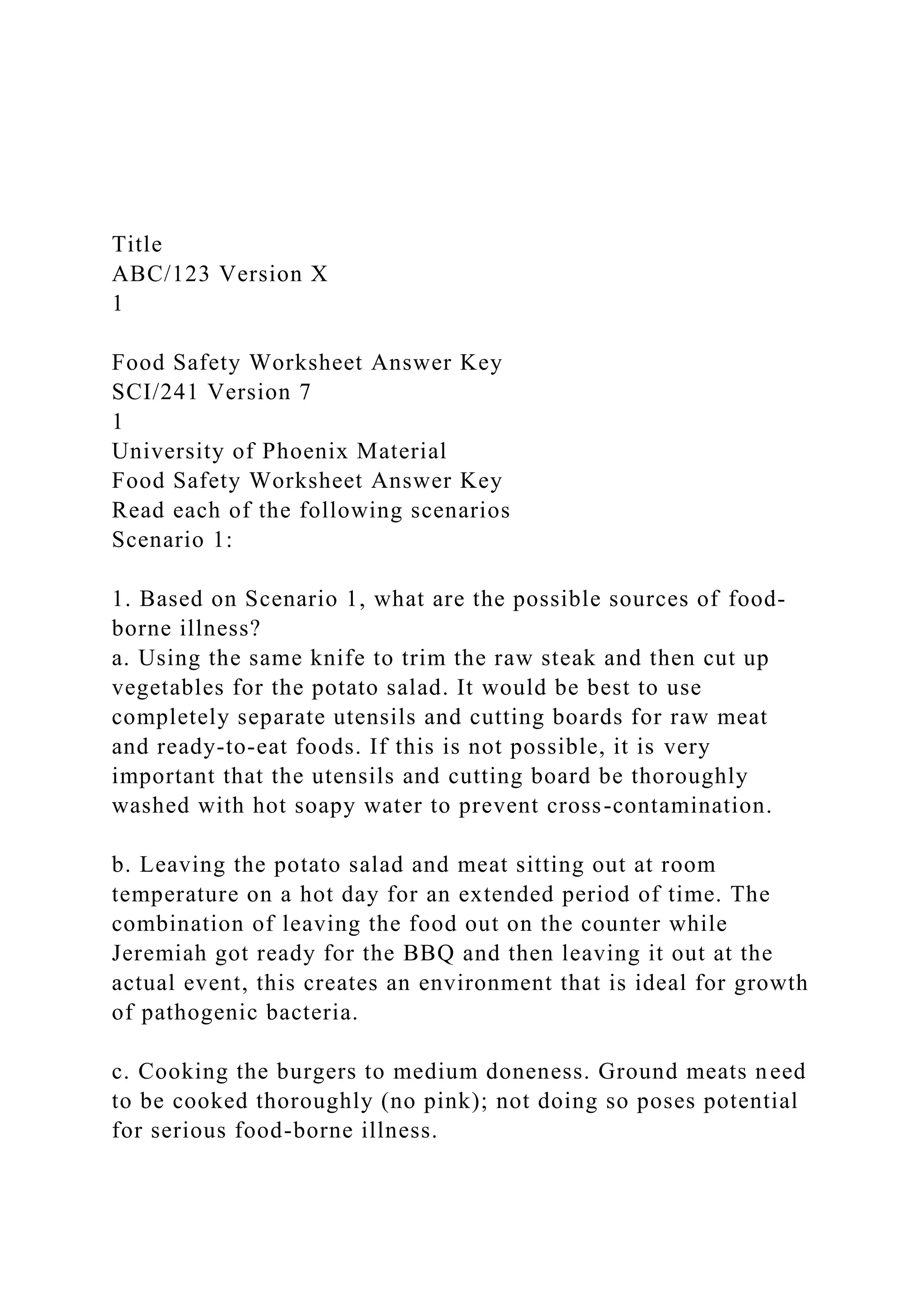 TitleABC123 Version X1Food Safety Worksheet Answer Ke.docx