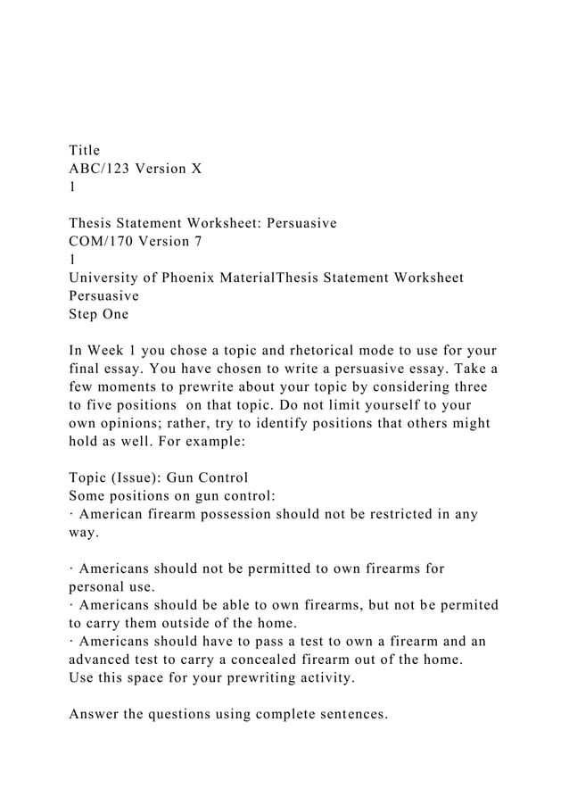 TitleABC123 Version X1Thesis Statement Worksheet Per.docx | Free Download