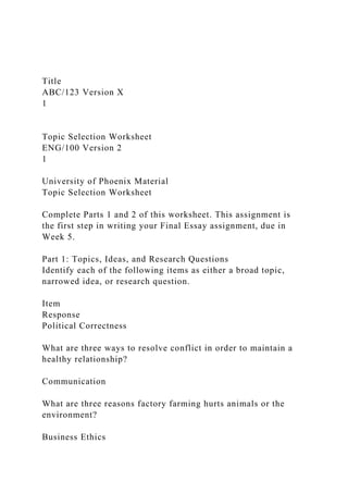 TitleABC123 Version X1Topic Selection WorksheetENG.docx
