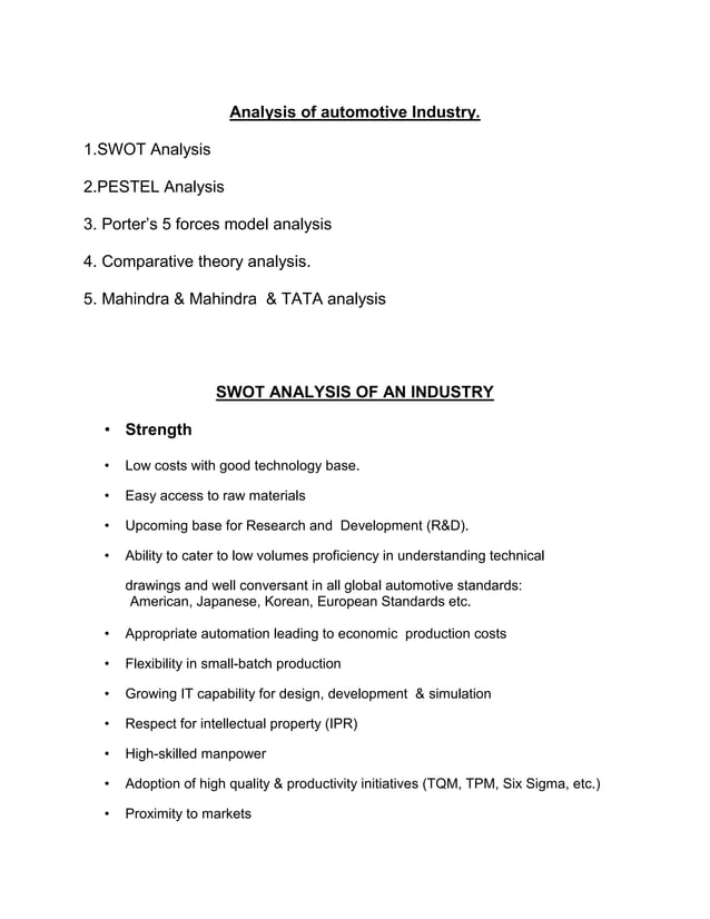 assignment on automobile industry | DOCX | Automotive Industry | Industries