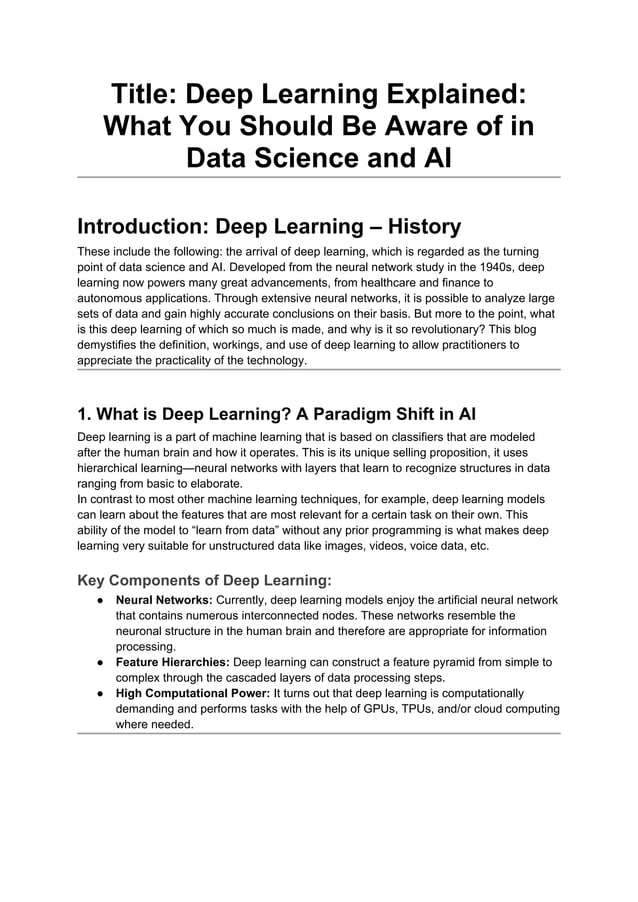 Title_ Deep Learning Explained_ What You Should Be Aware of in Data Science and AI | PDF