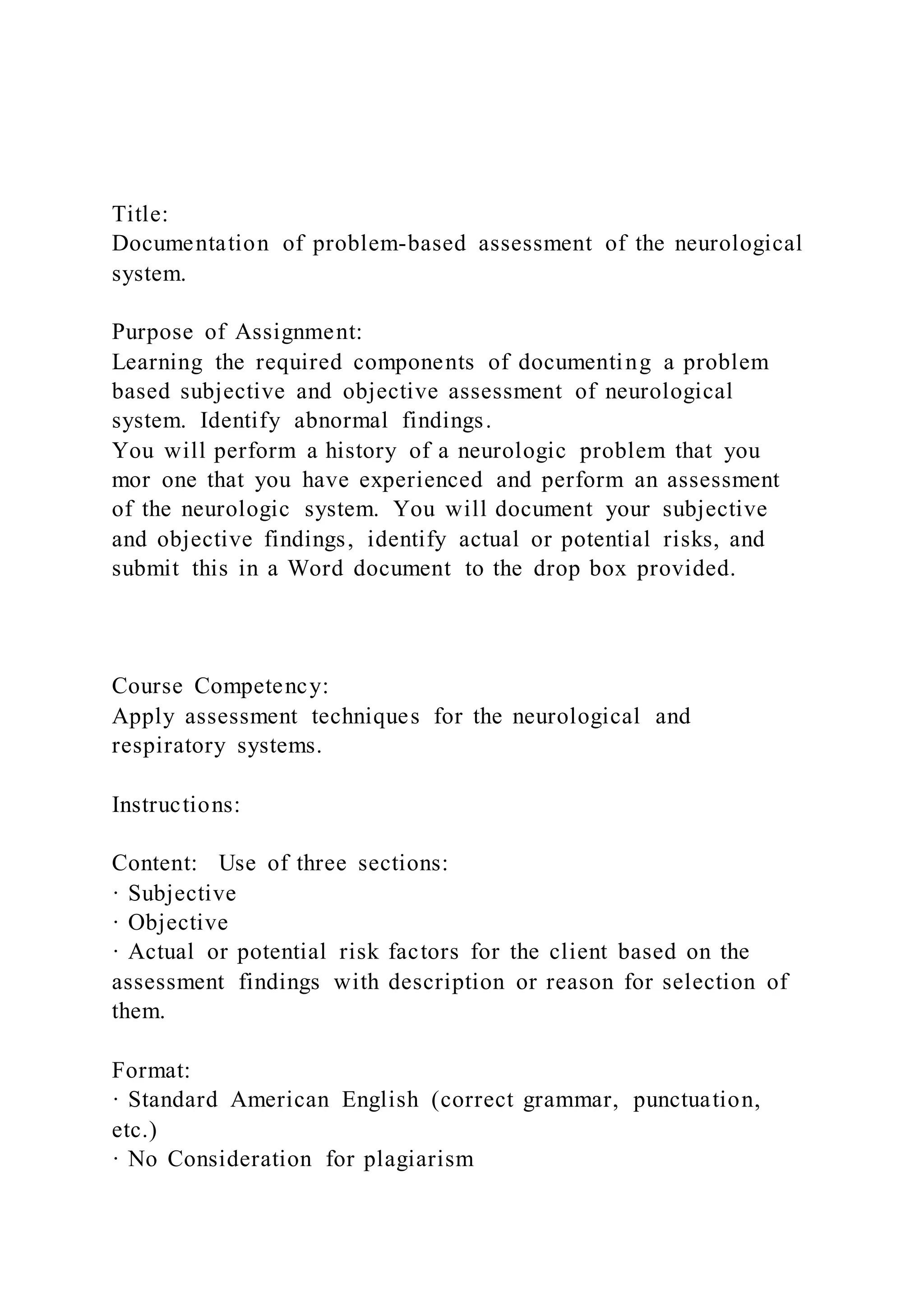Neurological Assessment Documentation | PDF