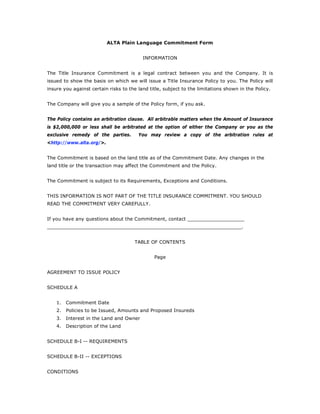 Title Insurance Commitment | PDF
