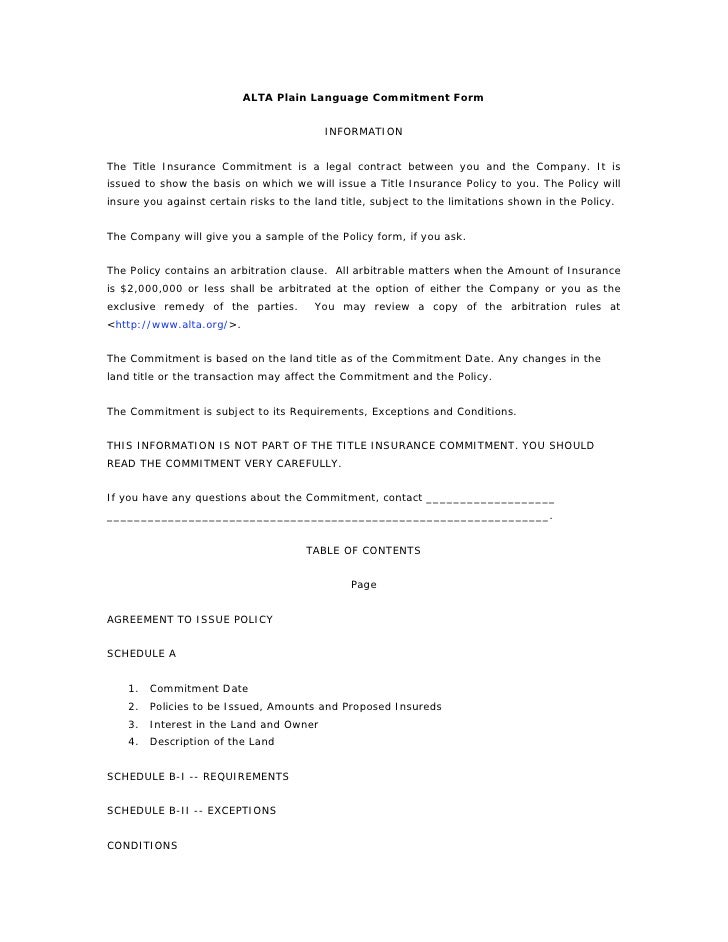 Title Insurance Commitment