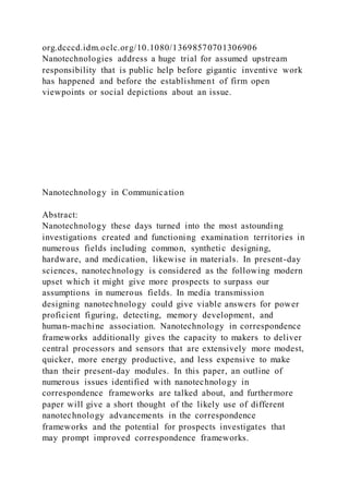 Title Nanotechnology in CommunicationThesis Nanotechnology inn | PDF