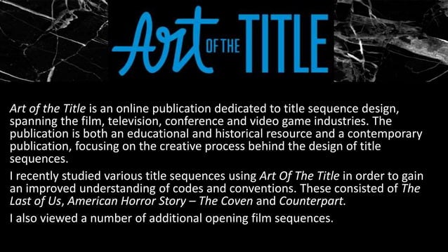 Title sequence codes and conventions | PPTX | Screenwriting | Content Production