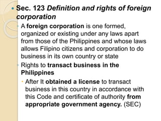 foreign corporation(sec. 123 - 149) | PPTX