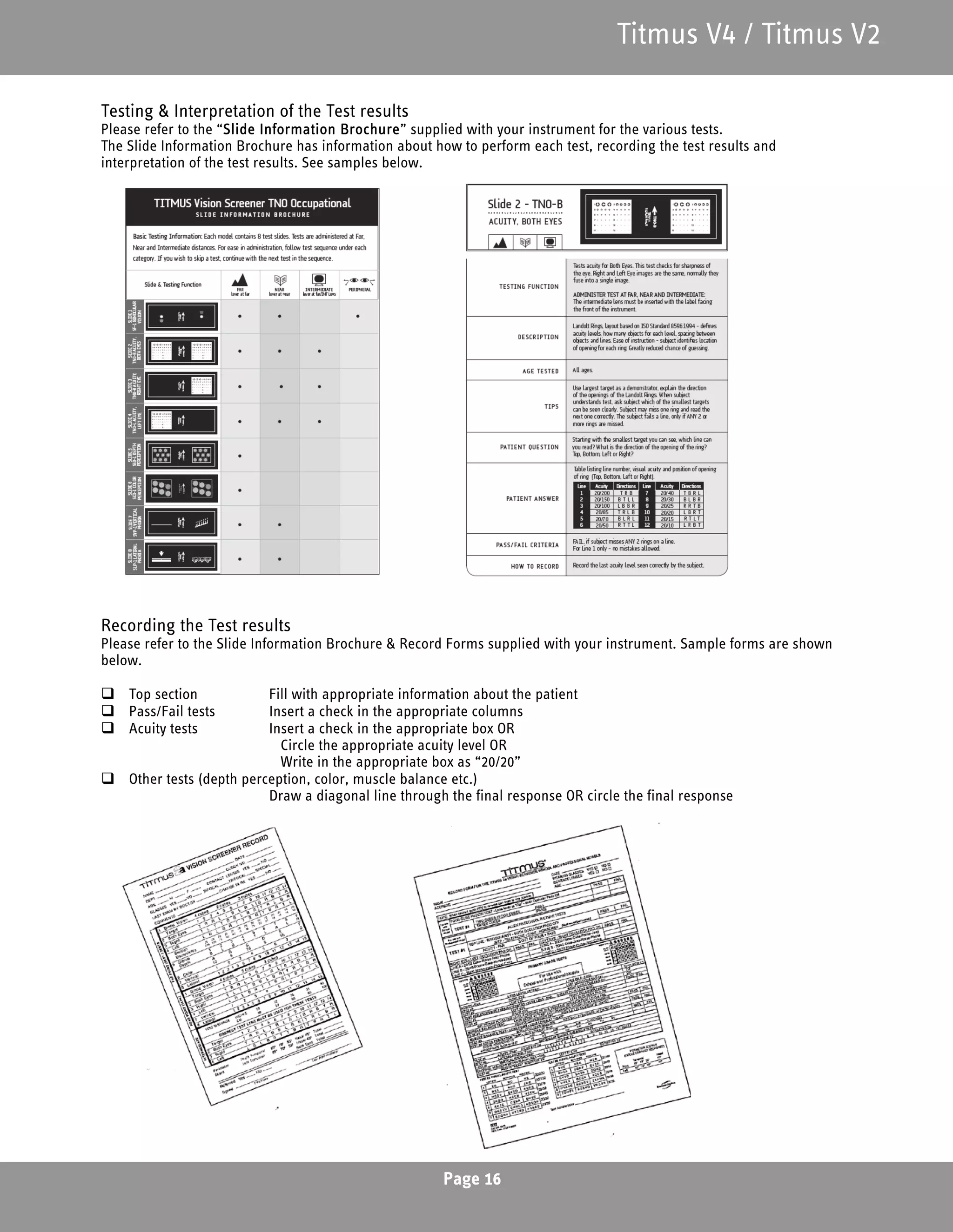 Titmus V4 vision screener user manual | PDF