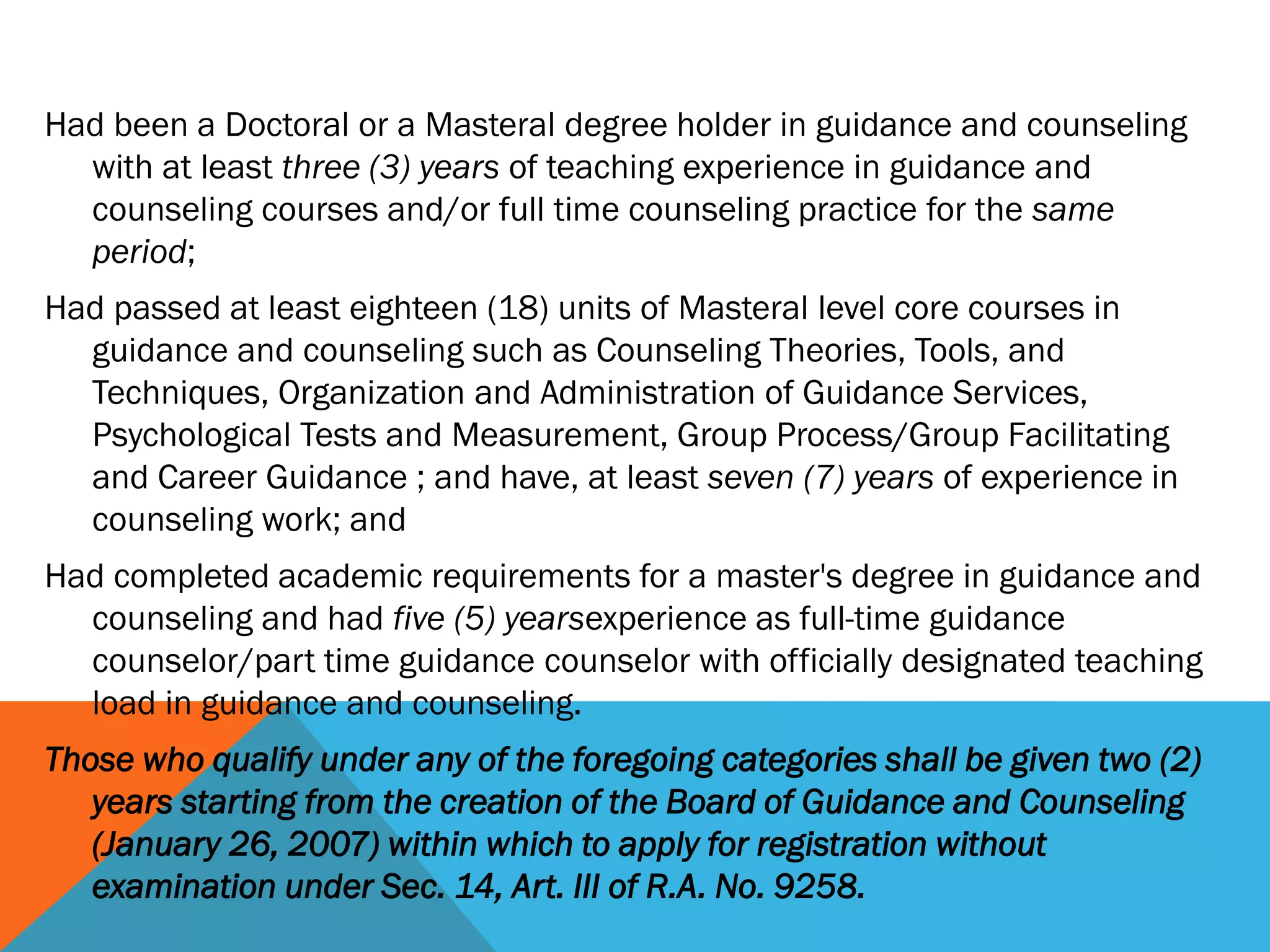 R.A. 9258 THE GUIDANCE AND COUNSELING ACT OF 2004 | PPTX