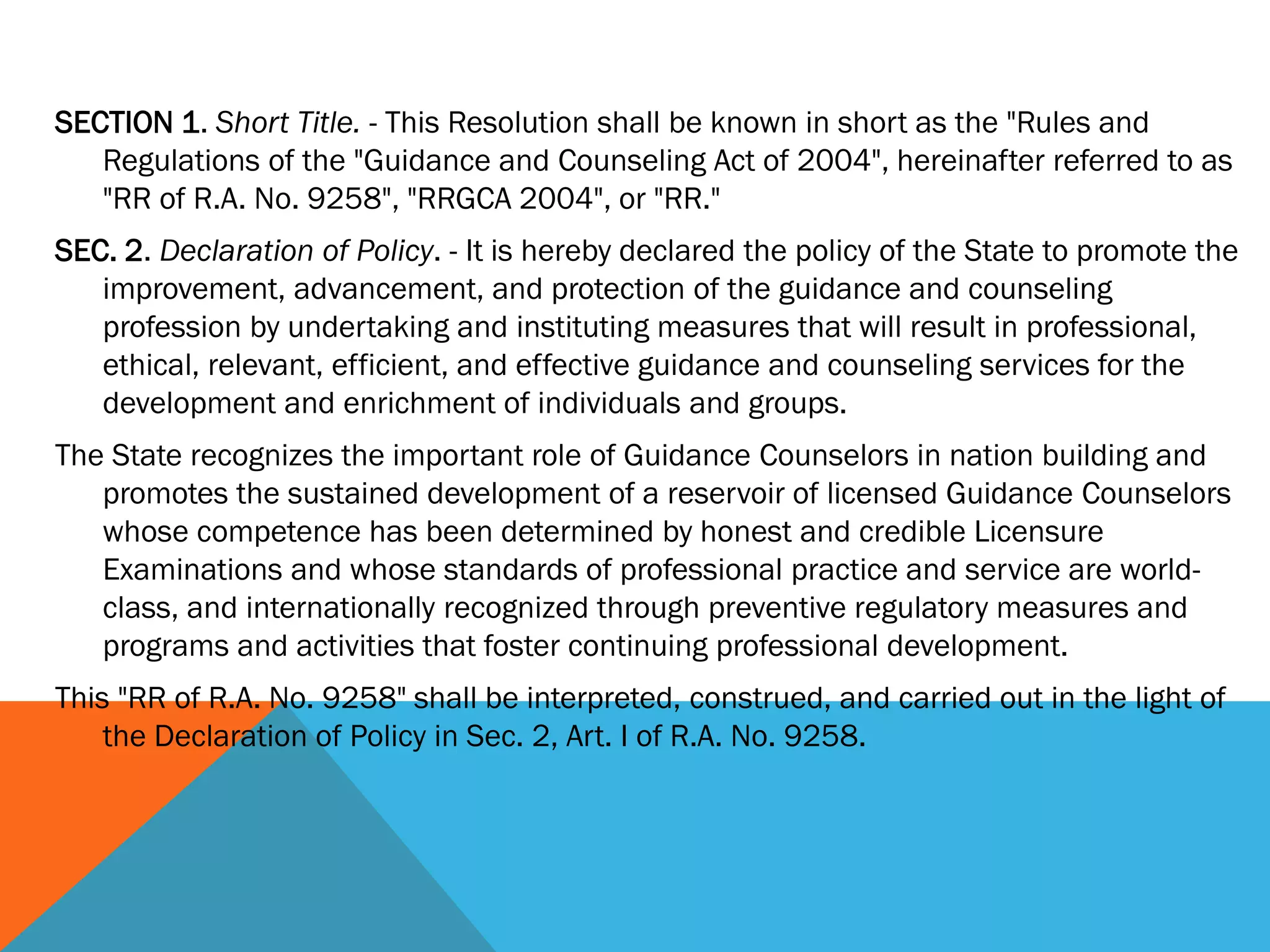 R.A. 9258 THE GUIDANCE AND COUNSELING ACT OF 2004 | PPTX