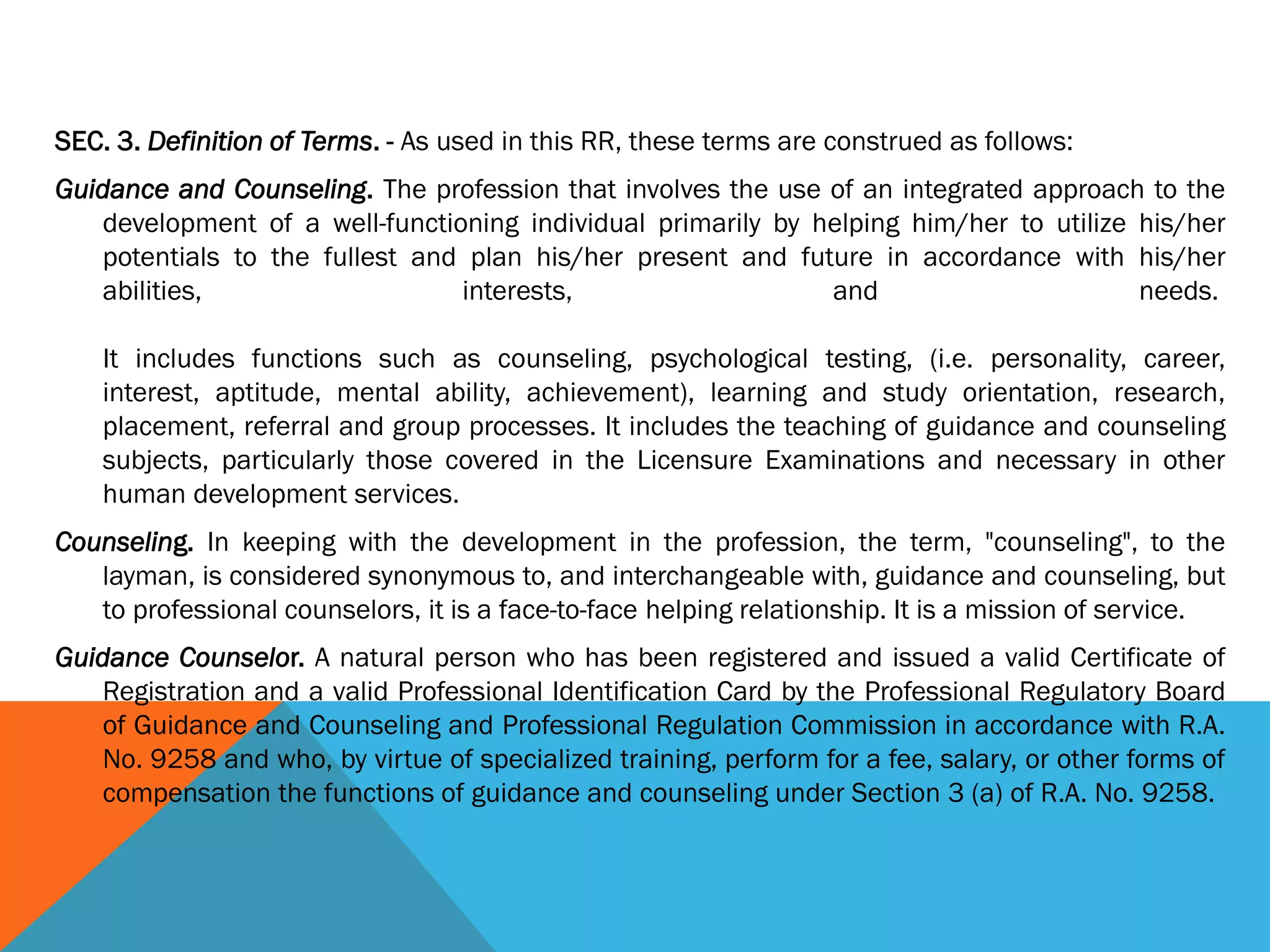 R.A. 9258 THE GUIDANCE AND COUNSELING ACT OF 2004 | PPTX