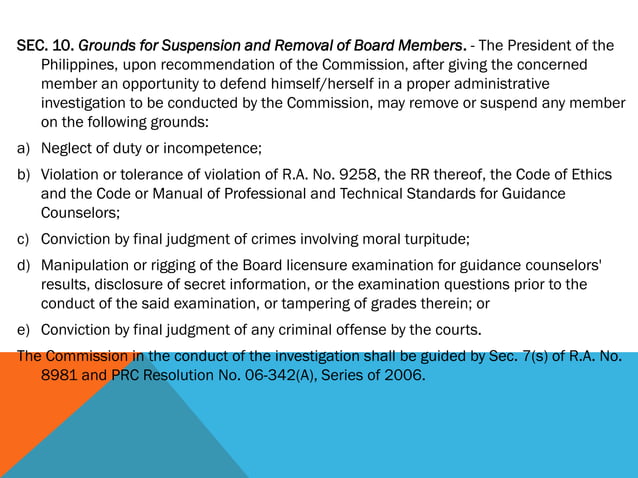 R.A. 9258 THE GUIDANCE AND COUNSELING ACT OF 2004 | PPTX | Professional ...