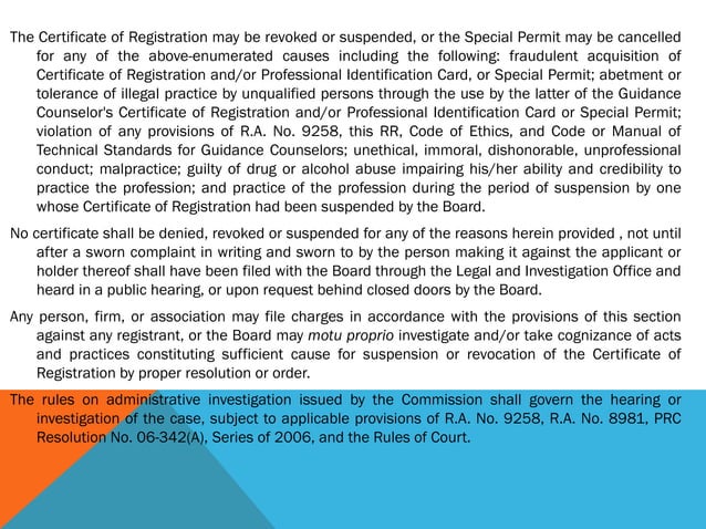 R.A. 9258 THE GUIDANCE AND COUNSELING ACT OF 2004 | PPTX | Professional ...