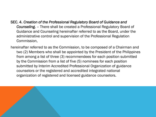 R.A. 9258 THE GUIDANCE AND COUNSELING ACT OF 2004 | PPTX | Professional ...