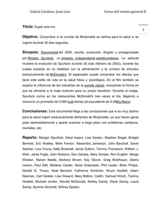 Ficha tecnica "Super size me" | DOCX