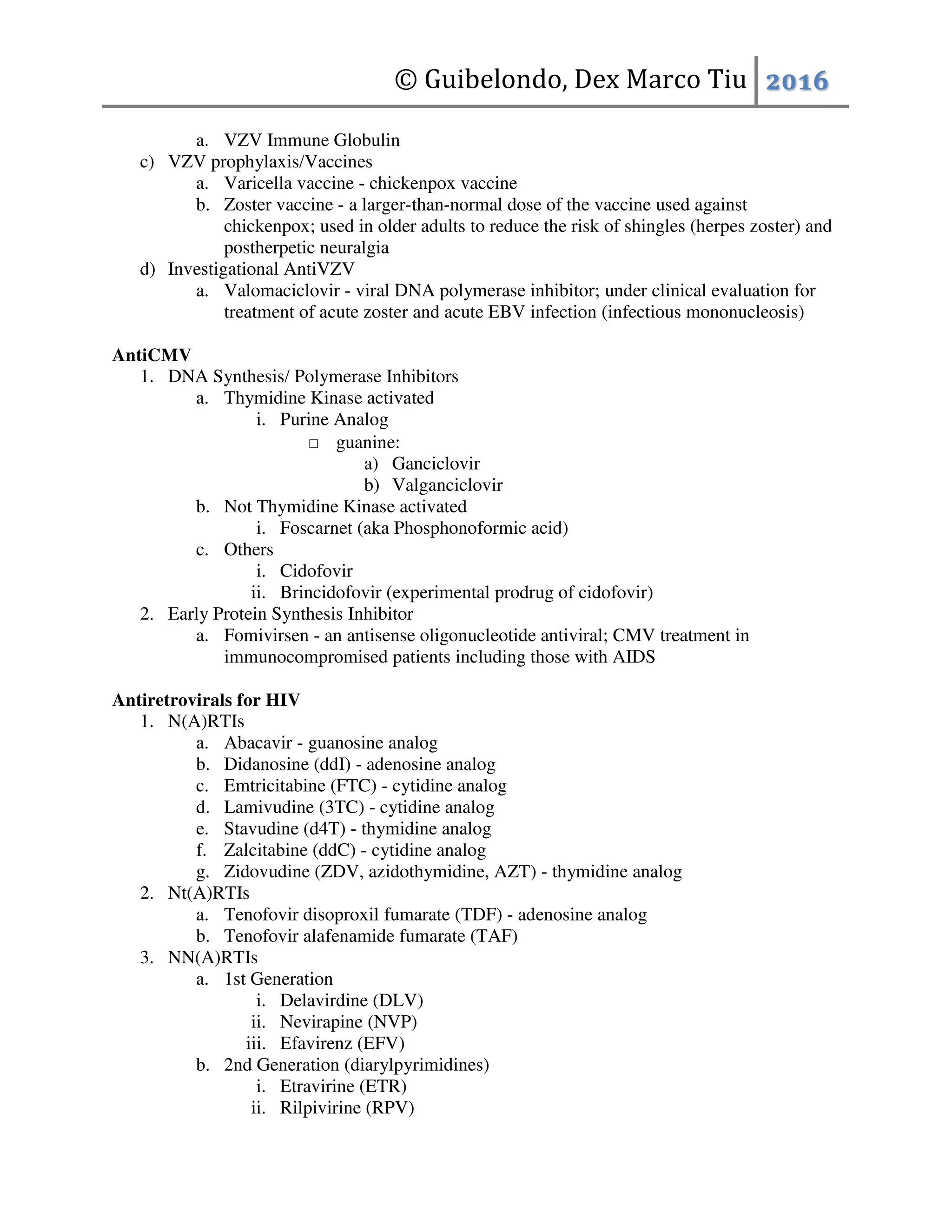 Tiu-Guibelondo's Summary of Antiviral agents | PDF