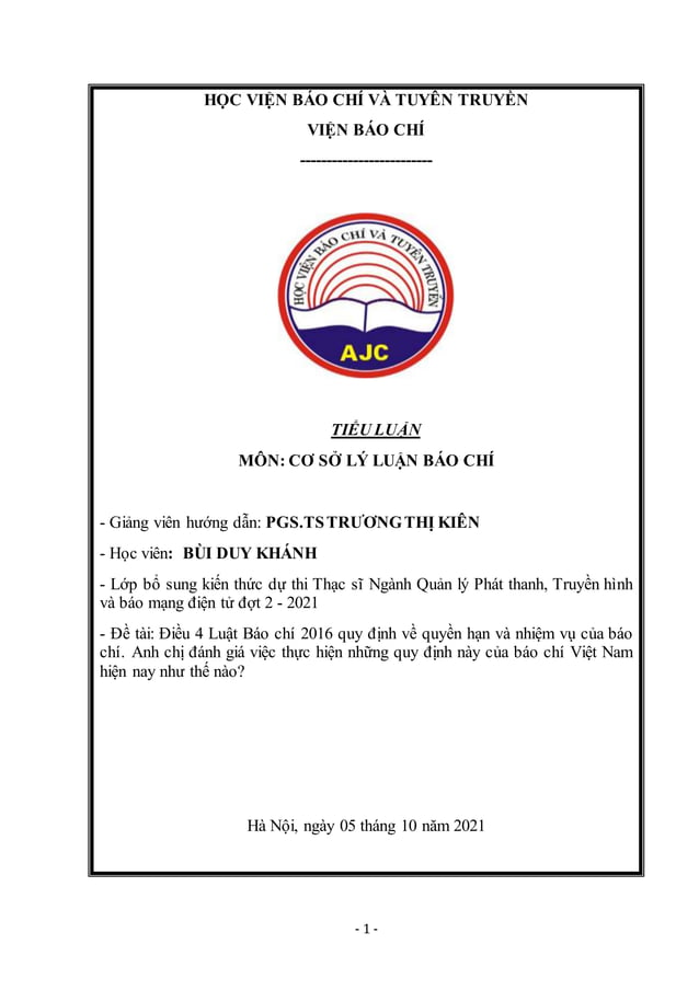 Tiểu luận báo chí | DOC