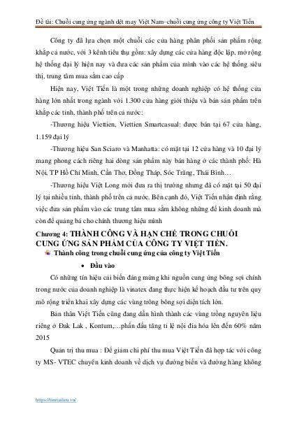 Tiểu luận Chuỗi quản trị cung ứng ngành dệt may Việt Nam - chuỗi cung ứng công ty Việt Tiến | PDF