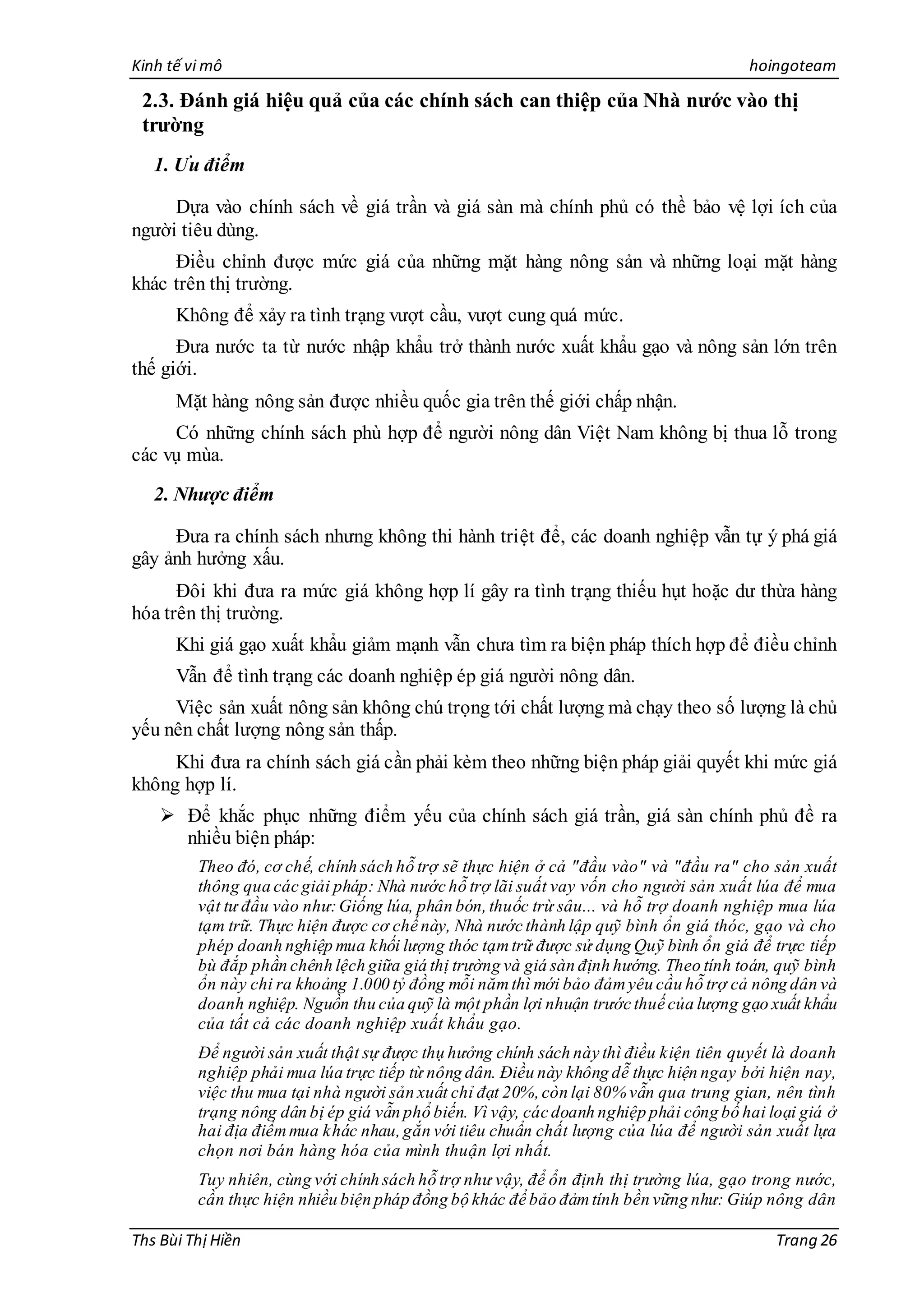 Tiểu luận kinh tế vi mô cung cầu của lúa gạo và chính sách giá của chính phủ | DOCX