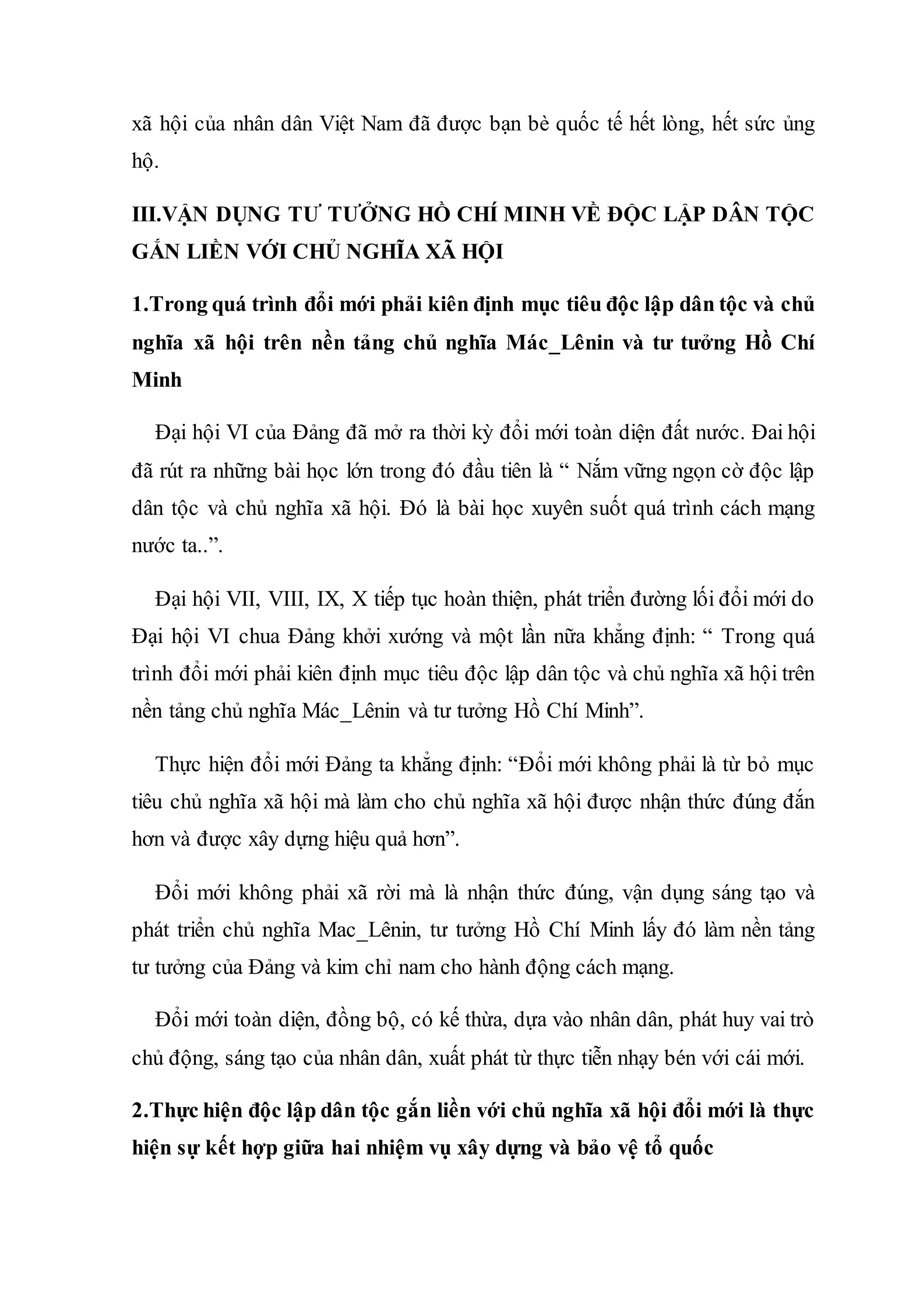 TIỂU LUẬN Mối quan hệ giữa độc lập dân tộc và chủ nghĩa xã hội trong tư tưởng Hồ Chí Minh | DOC