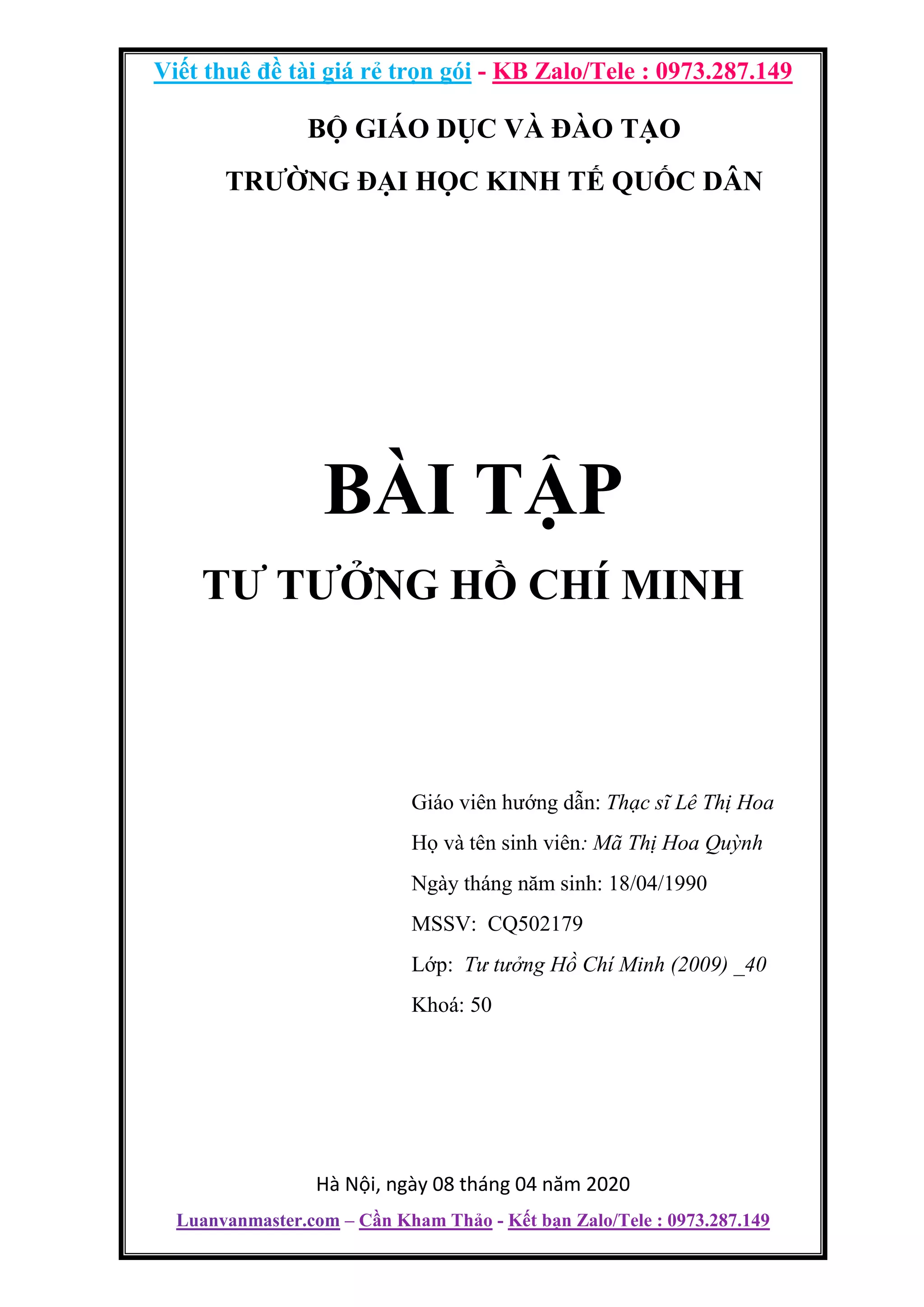 TIỂU LUẬN Mối quan hệ giữa độc lập dân tộc và chủ nghĩa xã hội trong tư tưởng Hồ Chí Minh.doc