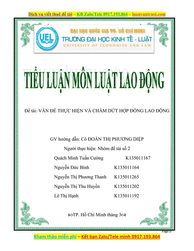Tiểu luận môn luật lao động - Vấn đề thực hiện và chấm dứt hợp đồng lao động.docx