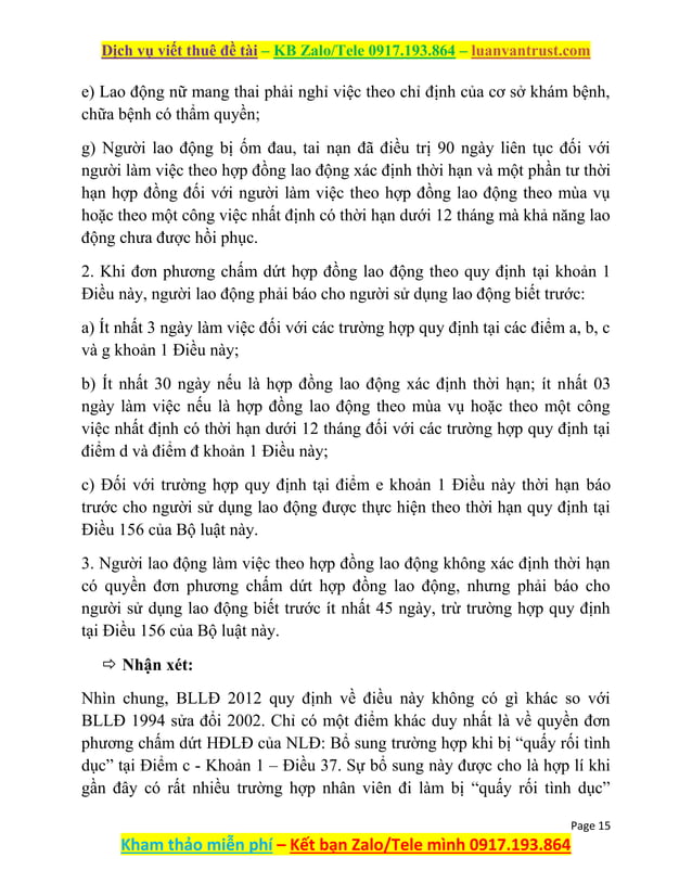 Tiểu luận môn luật lao động - Vấn đề thực hiện và chấm dứt hợp đồng lao động.docx