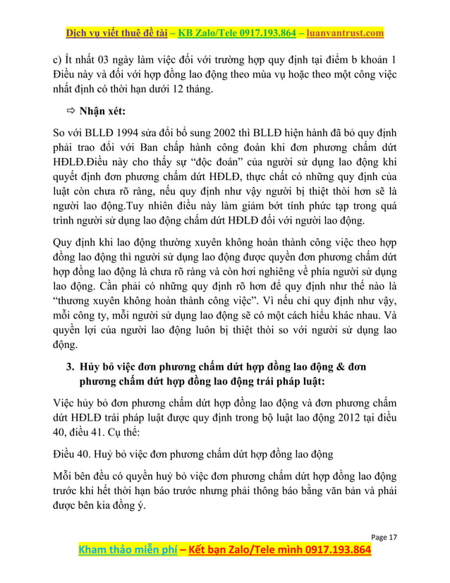 Tiểu luận môn luật lao động - Vấn đề thực hiện và chấm dứt hợp đồng lao động.docx