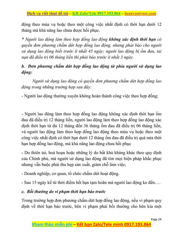 Tiểu luận môn luật lao động - Vấn đề thực hiện và chấm dứt hợp đồng lao động.docx