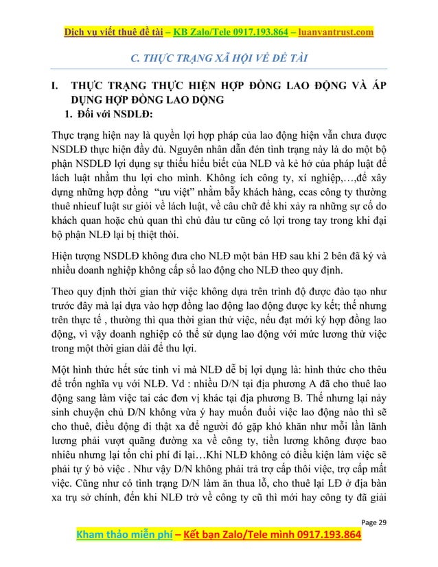 Tiểu luận môn luật lao động - Vấn đề thực hiện và chấm dứt hợp đồng lao động.docx
