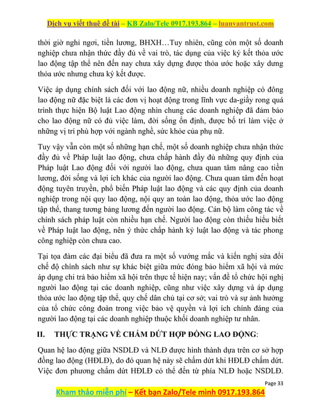 Tiểu luận môn luật lao động - Vấn đề thực hiện và chấm dứt hợp đồng lao động.docx