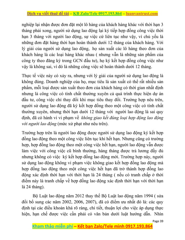 Tiểu luận môn luật lao động - Vấn đề thực hiện và chấm dứt hợp đồng lao động.docx