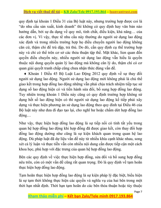 Tiểu luận môn luật lao động - Vấn đề thực hiện và chấm dứt hợp đồng lao động.docx