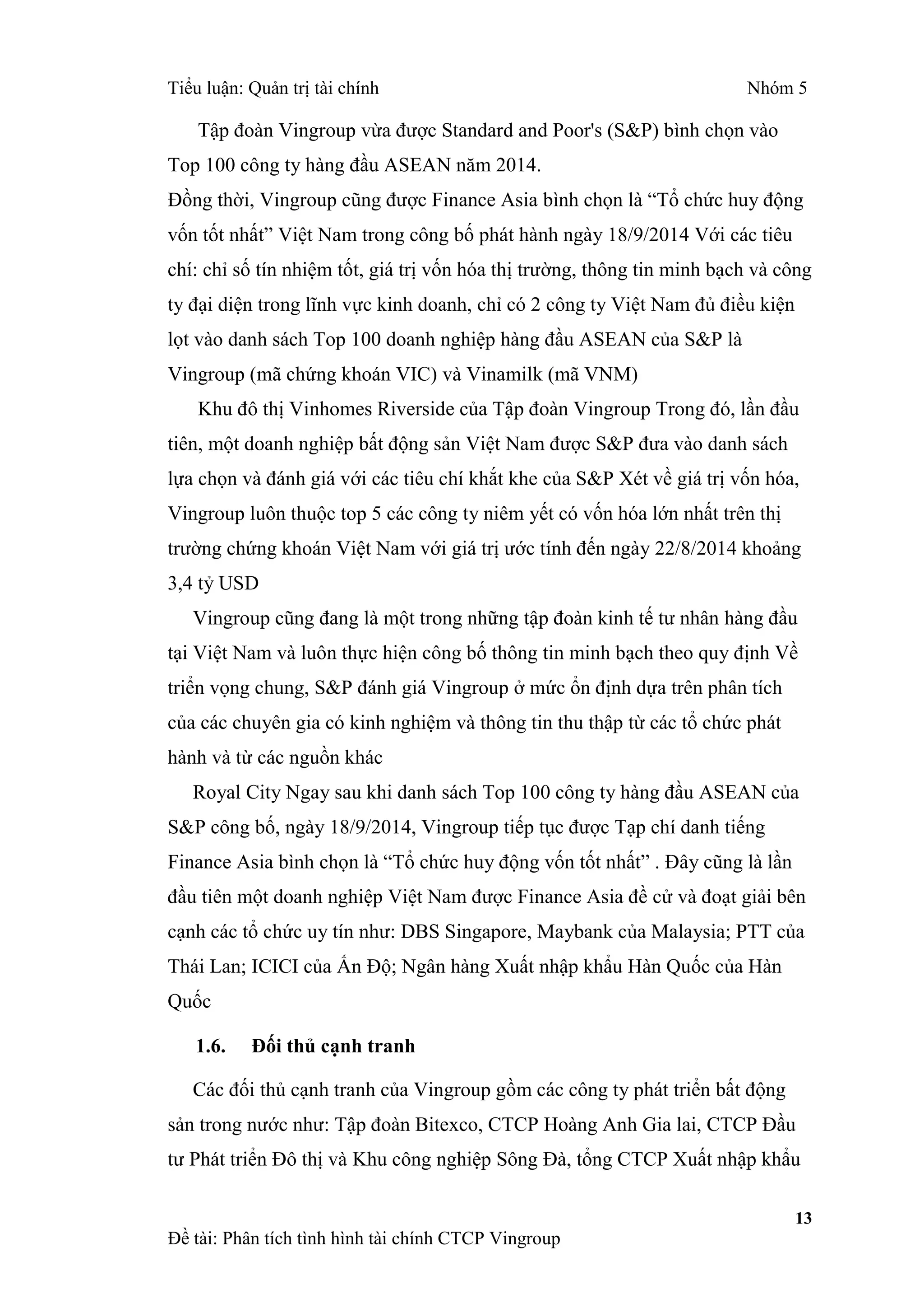 Tiểu luận môn quản trị tài chính đề tài phân tích tình hình tài chính của công ty cổ phần ...