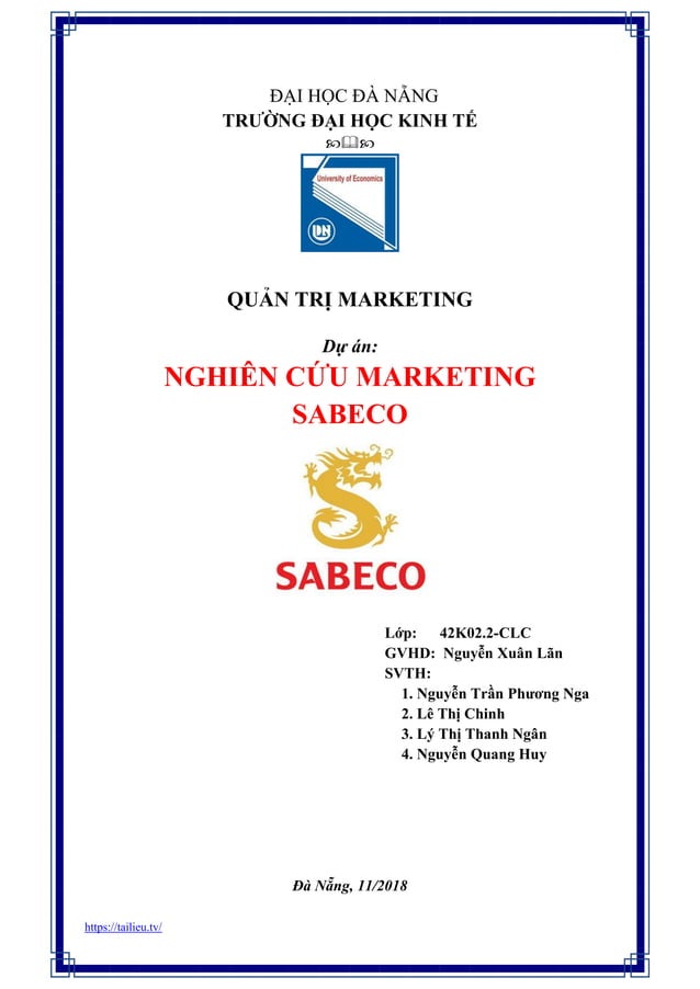 Tiểu luận Nghiên cứu Marketing Sabeco | PDF