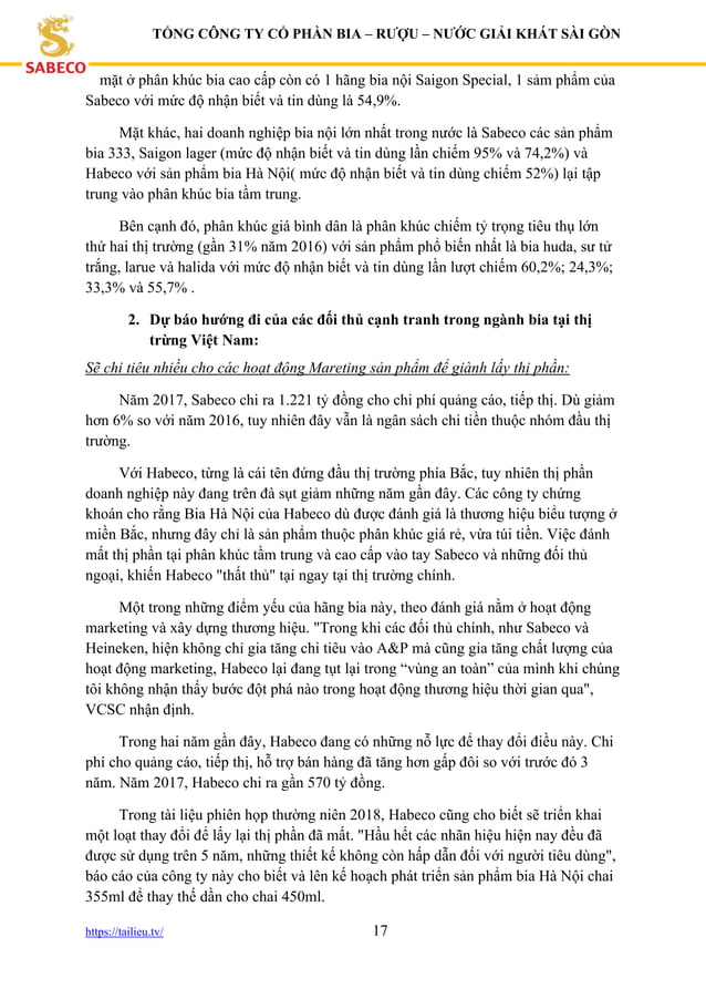 Tiểu luận Nghiên cứu Marketing Sabeco | PDF