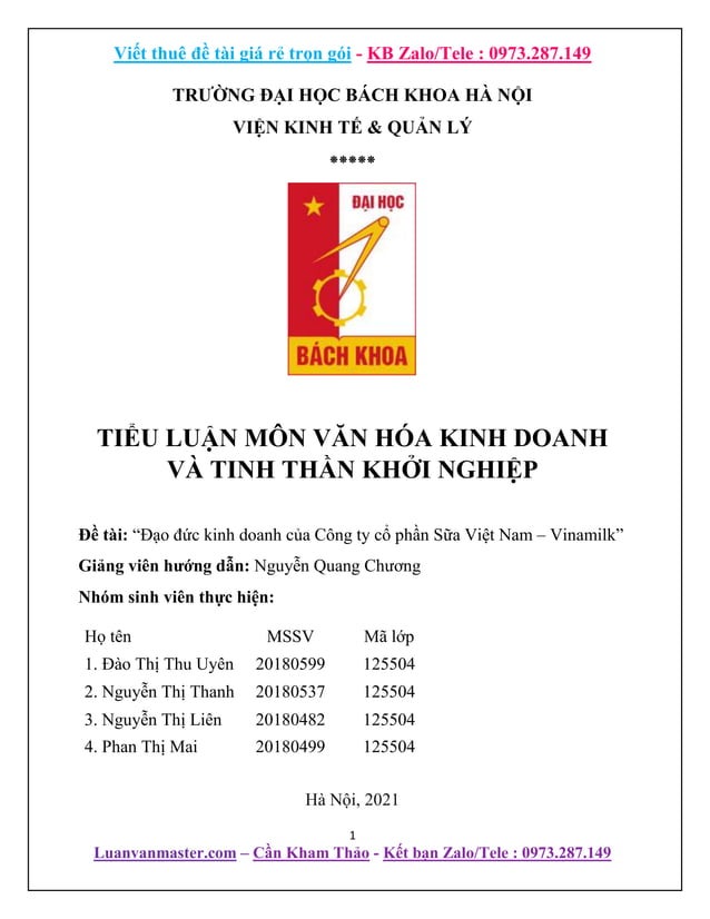Tiểu luận Đạo đức kinh doanh của Công ty cổ phần Sữa Việt Nam – Vinamilk.docx