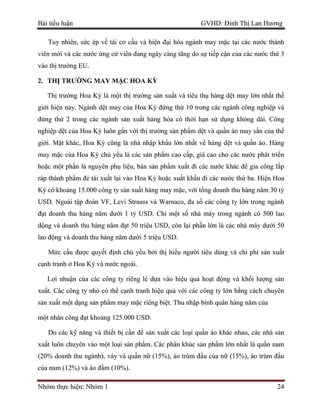 Tiểu Luận Phân Tích Các Nhân Tố Ảnh Hưởng Đến Ngành Dệt May | DOCX