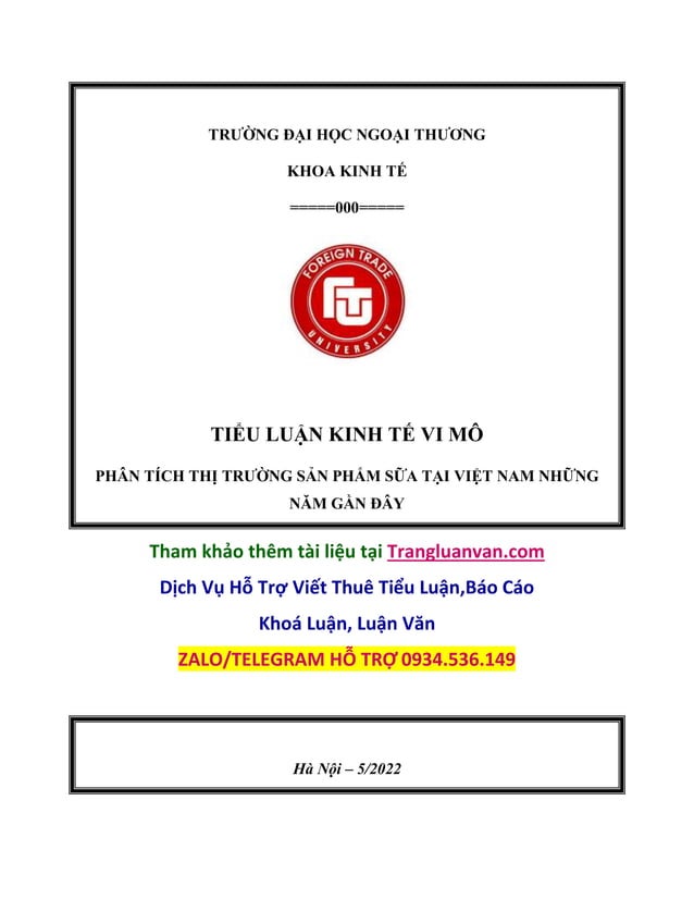 Tiểu Luận Phân Tích Thị Trường Sản Phẩm Sữa Tại Việt Nam Những Năm Gần Đây | DOCX